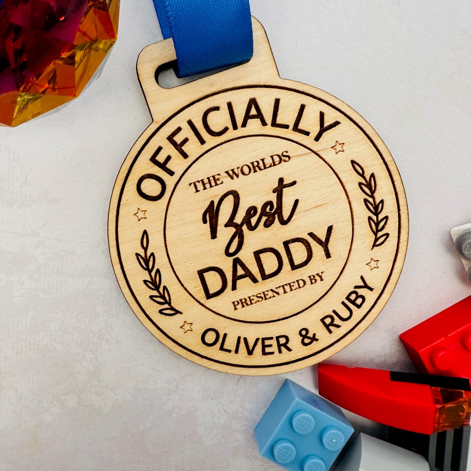 Personalised Best Dad Wooden Medal - RainbowRhinoLaser