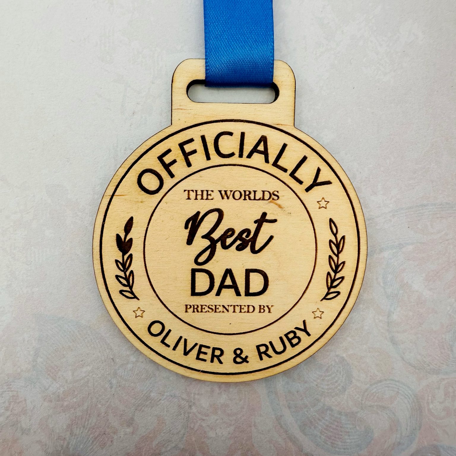Personalised Best Dad Wooden Medal - RainbowRhinoLaser