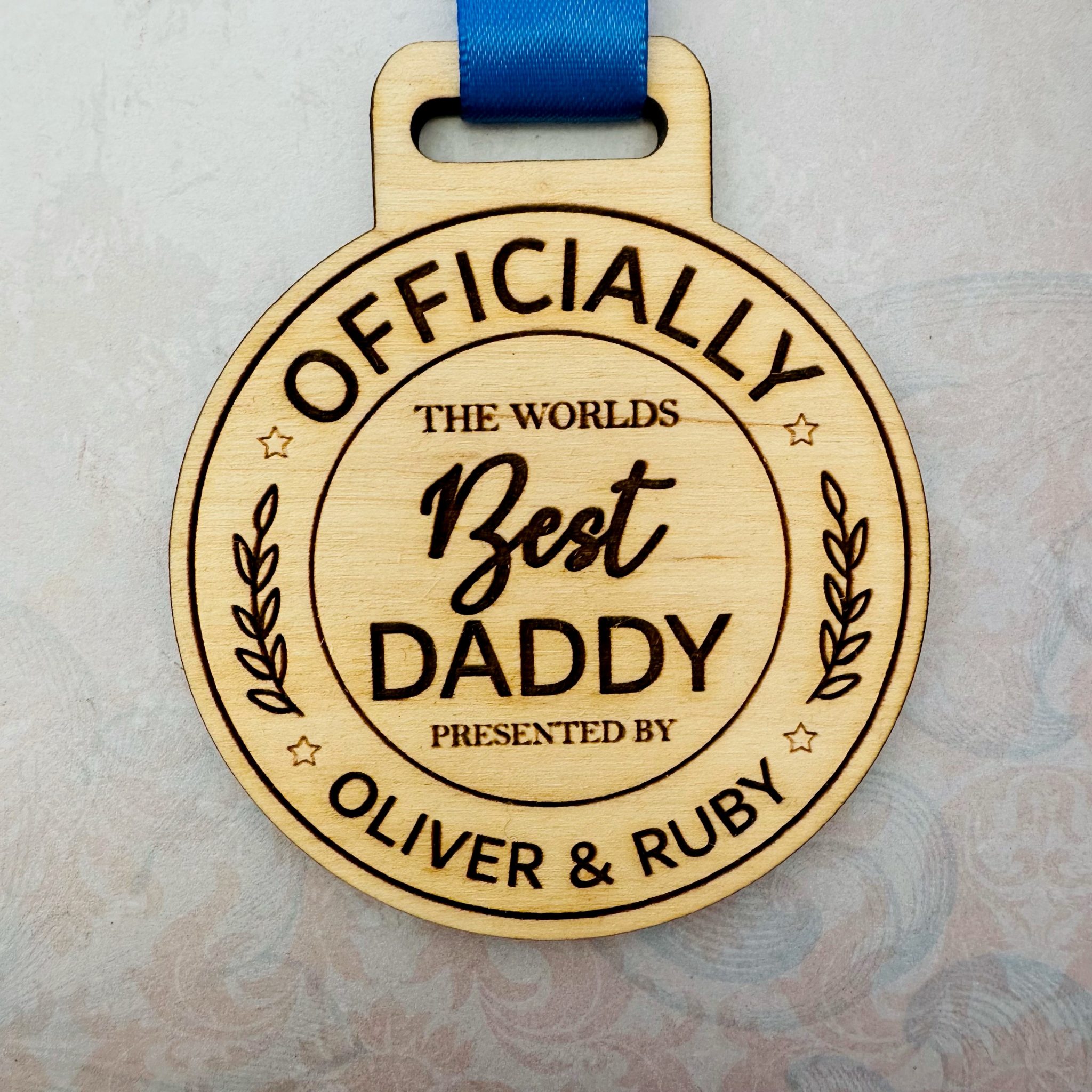 Personalised Best Dad Wooden Medal - RainbowRhinoLaser