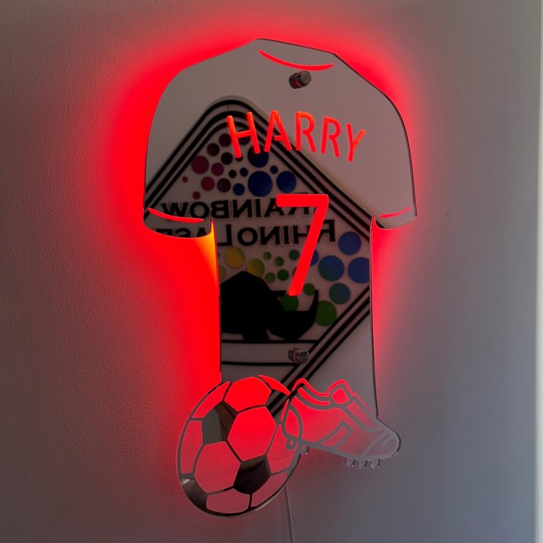 Personalised Mirrored Football Shirt Sign - RainbowRhinoLaser
